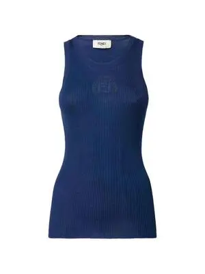 Fendi Ribbed Knit Ff-motif Sleeveless Top - Blue