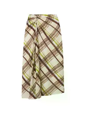 A.L.C. Jean Checked Twisted-front Cotton Midi Skirt