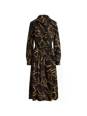 Ralph Lauren Belting-print Pleated Shirt Midi Dress - Black