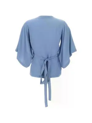 KANGRA Silk Crepe Wrap Blouse - Blue