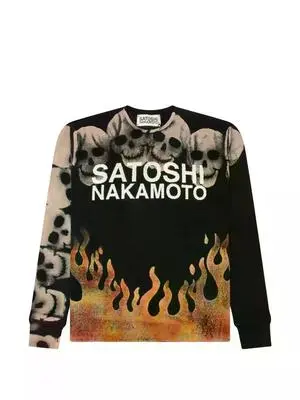 SATOSHI NAKAMOTO Graphic-print Thermal T-shirt - Black