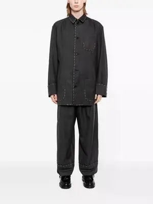 Yohji Yamamoto Pleated Contrast-stitch Trousers - Grey