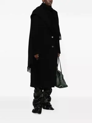 Attico Fringed Scarf Coat - Black