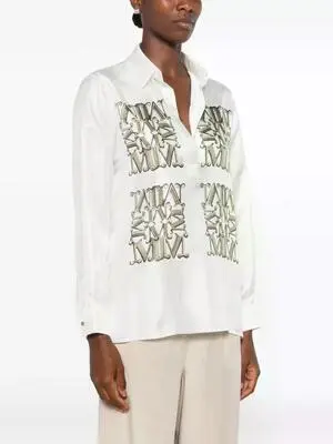 Max Mara Logo Print Silk Shirt - White