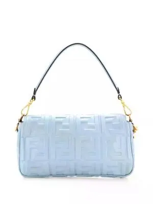 Fendi Baguette Nm Bag Zucca Embossed Leather Medium Crossbody Bag - Blue