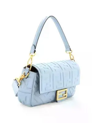 Fendi Baguette Nm Bag Zucca Embossed Leather Medium Crossbody Bag
