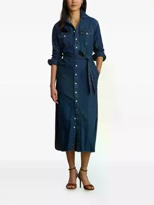 Ralph Lauren Belted Denim Shirt Midi Dress