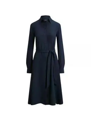 Ralph Lauren Belted Georgette Shirt Midi Dress - Blue
