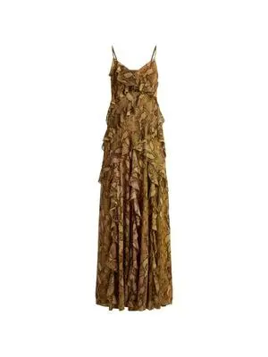 Ralph Lauren Python-print Ruffle-trimmed Maxi Dress - Brown