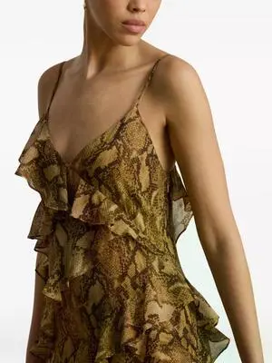 Ralph Lauren Python-print Ruffle-trimmed Maxi Dress