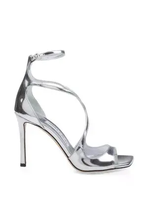 JIMMY CHOO Azia 95 Metallic Leather Sandals - Silver