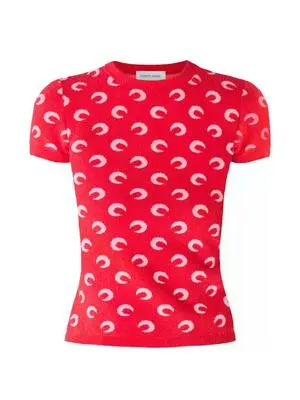 MARINE SERRE Moon Jacquard Bouclette Crewneck T-shirt Organic-cotton - Red