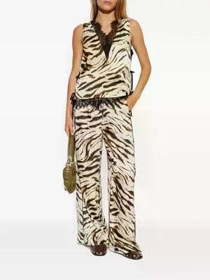 GANNI Animal-print Lace-trim Top