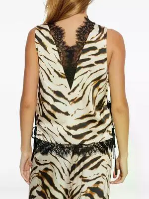 GANNI Animal-print Lace-trim Top