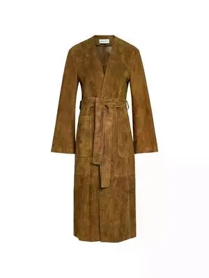 Nour Hammour Ruelle Belted Suede Coat - Brown
