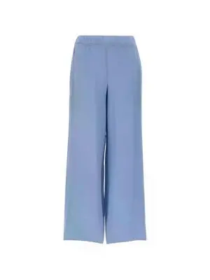 KANGRA Silk Elasticated-waistband Palazzo Pants - Blue