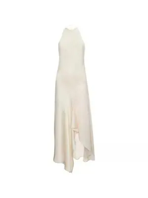Victoria Beckham Halterneck Asymmetric-hem Midi Dress - Neutrals