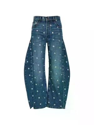 A.W.A.K.E. Mode Eyelet Embellished Barrel-leg Jeans - Blue