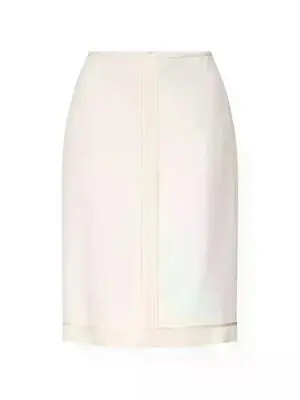 Loulou De Saison Ivory Satin Trimming Straight Midi Skirt
