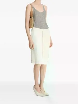 Loulou De Saison Ivory Satin Trimming Straight Midi Skirt