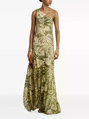 Ralph Lauren Palm-print One-shoulder Maxi Dress