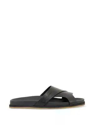 Santoni Crossover Leather Flat Sandals - Black
