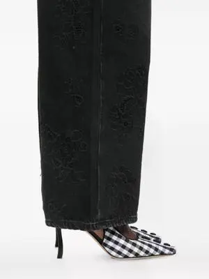 GANNI Floral-embroidered Wide-leg Jeans