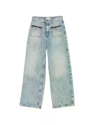 Sandro Leather-trim Wide-leg Jeans - Blue