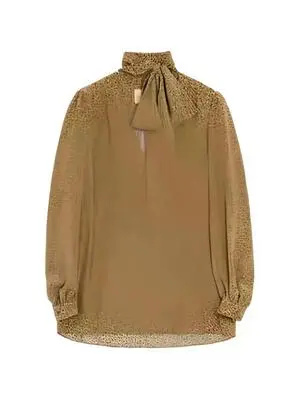 Valentino Garavani Valentino Garavani Crepe De Chine Shirt With Fauve Eclat Micromacula Print Neutrals
