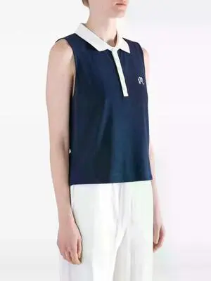 MALBON Sleeveless Logo-embroidered Polo Shirt - Blue