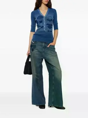 DIESEL® Henley Logo-patch Ribbed Blouse