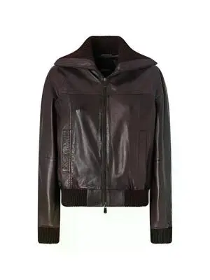 Pinko Ribbed-trim Leather Jacket