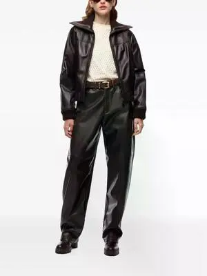 Pinko Ribbed-trim Leather Jacket