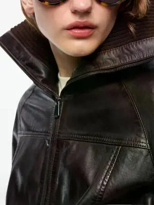 Pinko Ribbed-trim Leather Jacket