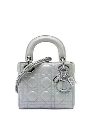 Dior 2016 Mini Iridescent Lambskin Cannage Lady Satchel - Silver