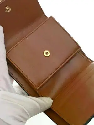 Celine 2018-2026 Shiny Calfskin Triomphe Flap Wallet Small Wallets - Brown