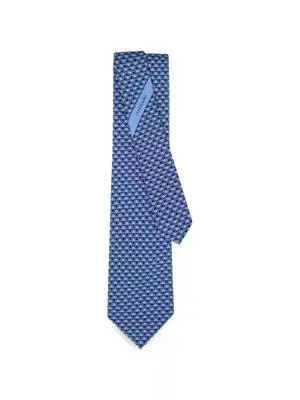 FERRAGAMO Tournament Print Silk Neck Tie - Blue