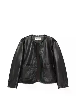 RÓHE Leather Collarless Jacket With Whipstitch Trim - Black