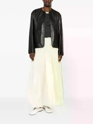 RÓHE Leather Collarless Jacket With Whipstitch Trim
