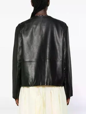 RÓHE Leather Collarless Jacket With Whipstitch Trim