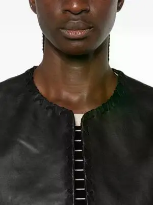RÓHE Leather Collarless Jacket With Whipstitch Trim