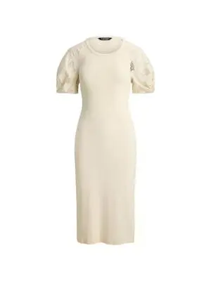 Ralph Lauren Rib-knit Eyelet-embroidered Midi Dress - Neutrals