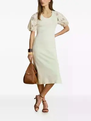 Ralph Lauren Rib-knit Eyelet-embroidered Midi Dress - Neutrals
