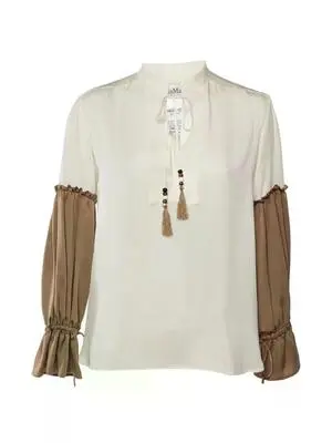 Max Mara Tasseled Blouse With V-neck And Front Tie