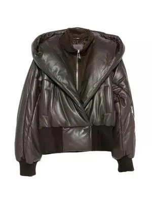 Attico Quilted Leather Hooded Jacket - Brown