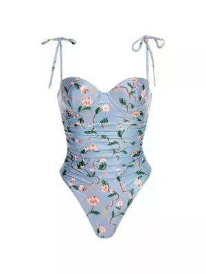Agua Bendita Rábano Navegante Floral-print One-piece Swimsuit - Blue