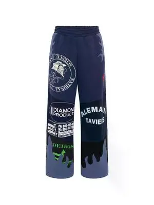 MARINE SERRE Upcycled Jersey Pants With Flowers Patches - Blue