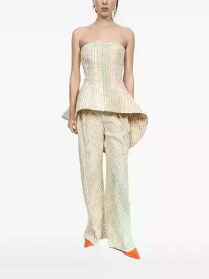 Rosie Assoulin Silk Check Pattern Strapless Peplum Top