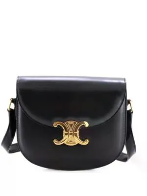 Celine Triomphe Besace Clea Flap Bag Leather Shoulder Bag - Black