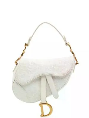 Dior 2020 Mini Oblique Embroidered Canvas Saddle Bag Satchel - White